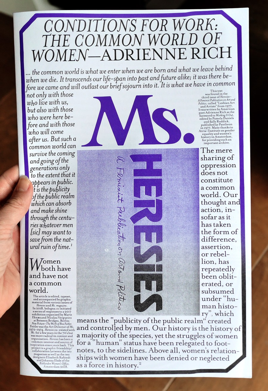 Ms Magazine, Heresies Magazine, Adrienne Rich, Johanna Ehde, Elisabeth ...